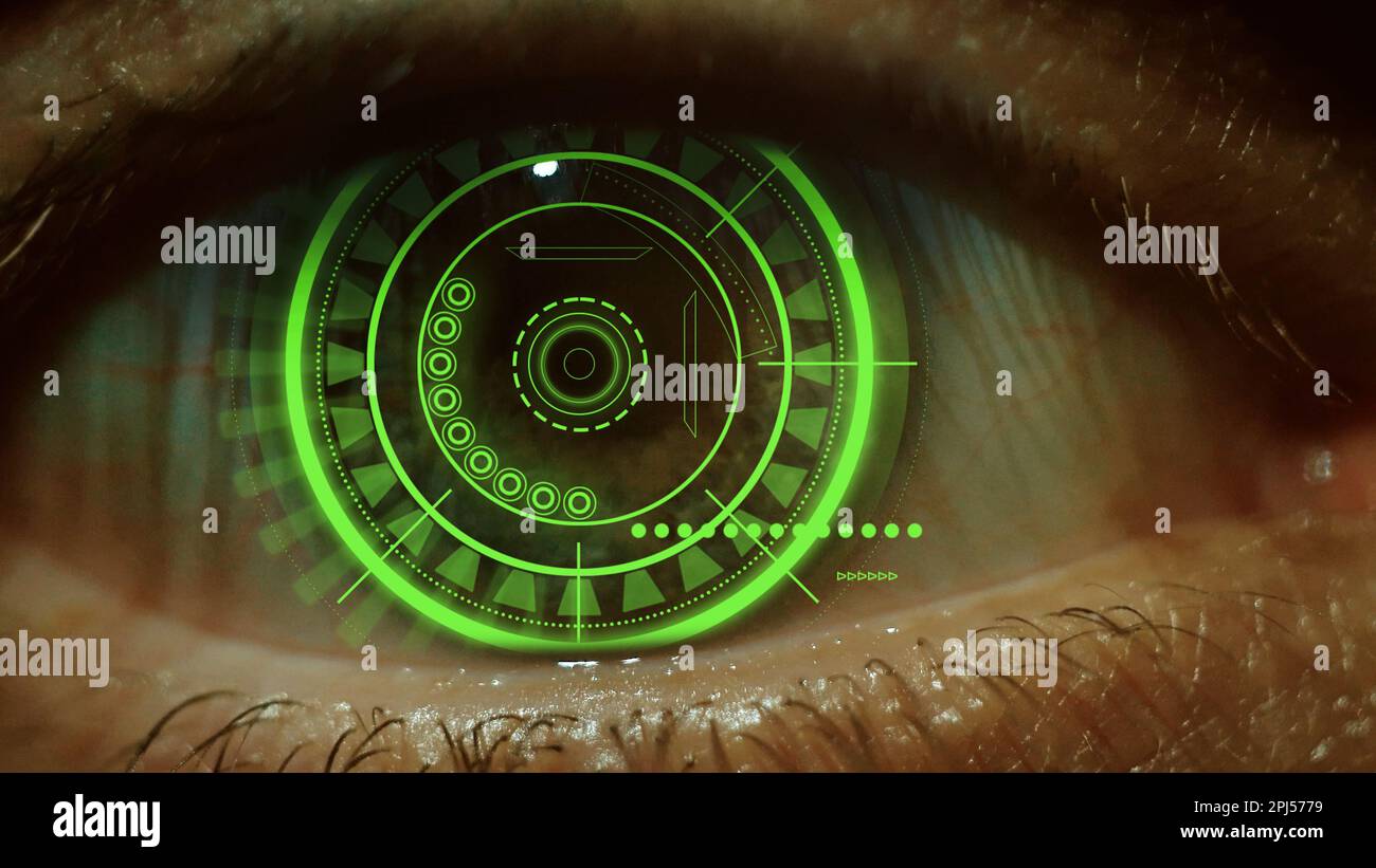 Close-up of a male eye with visual effects. The concept of a sensor ...
