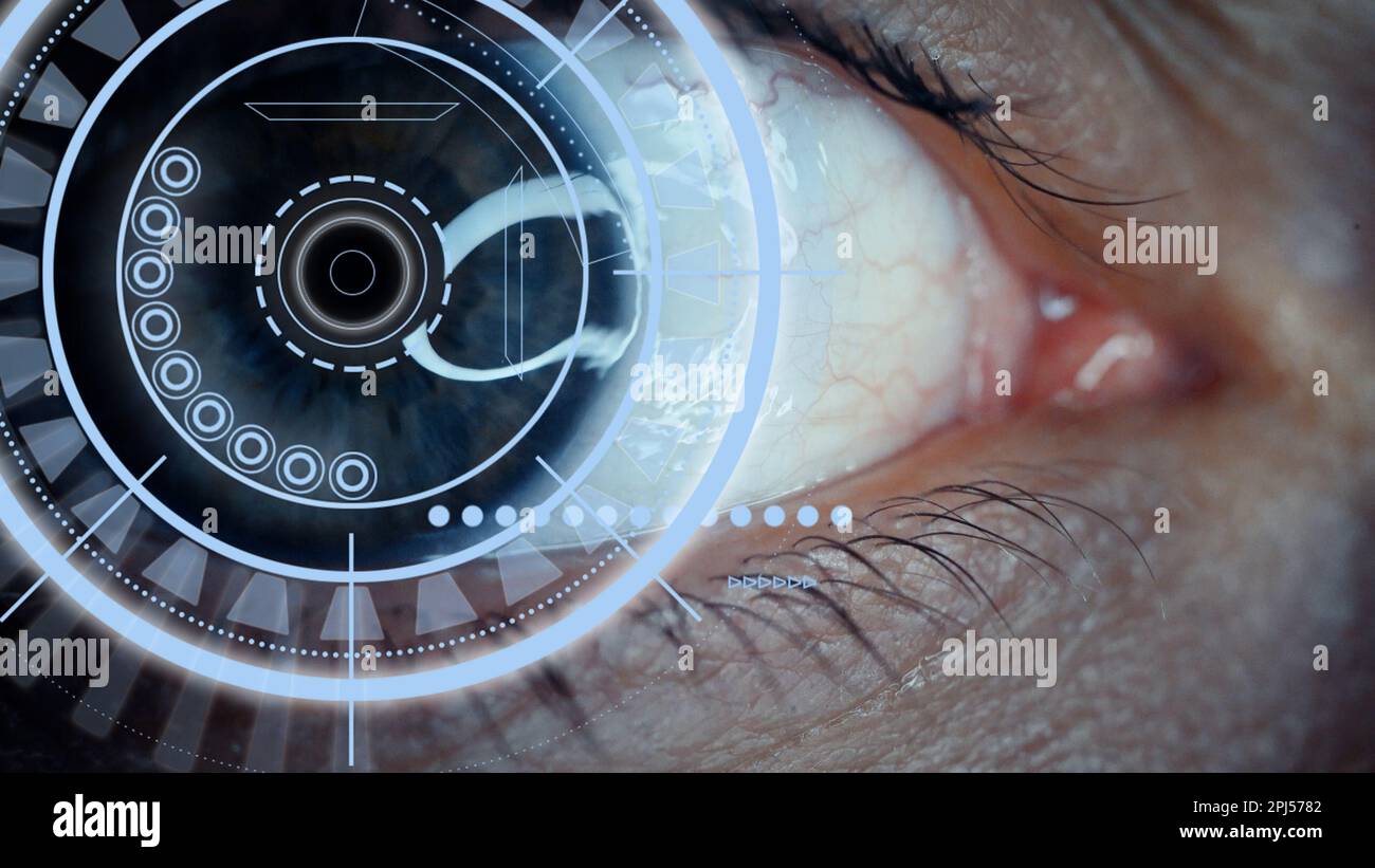 Close-up of a male eye with visual effects. The concept of a sensor ...