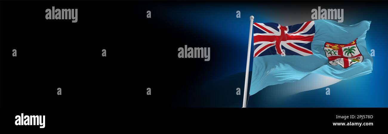 official flag of Fiji waving at colorful background, panoramic view. travel and patriot concept ...