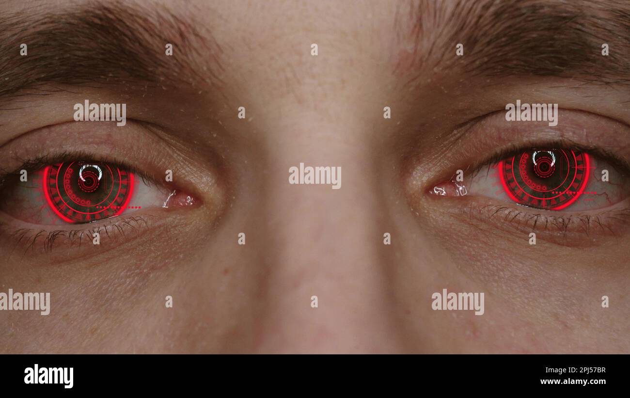 Eye with a futuristic vision of a person, control and protection of ...