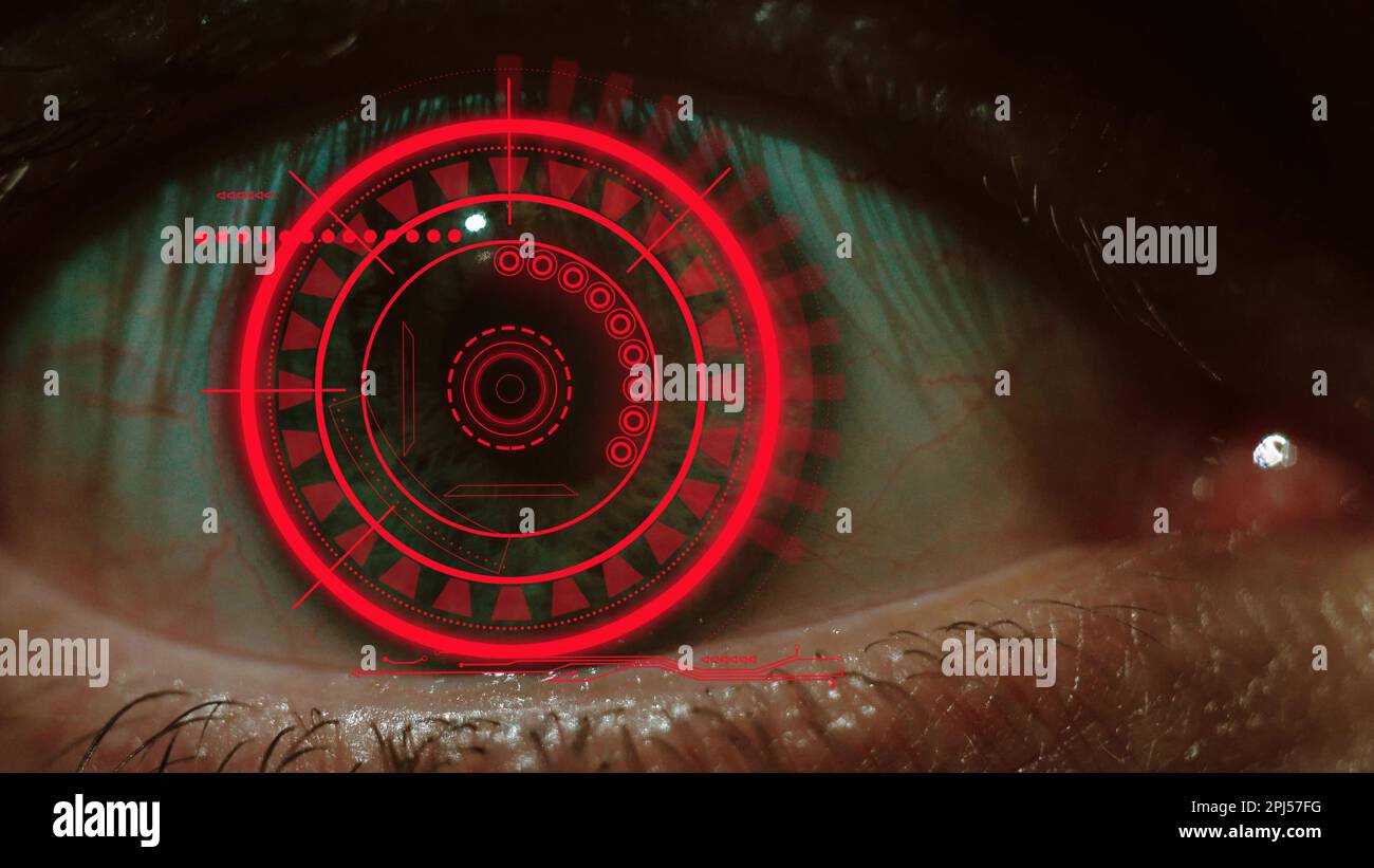 Close-up of a male eye with visual effects. The concept of a sensor ...