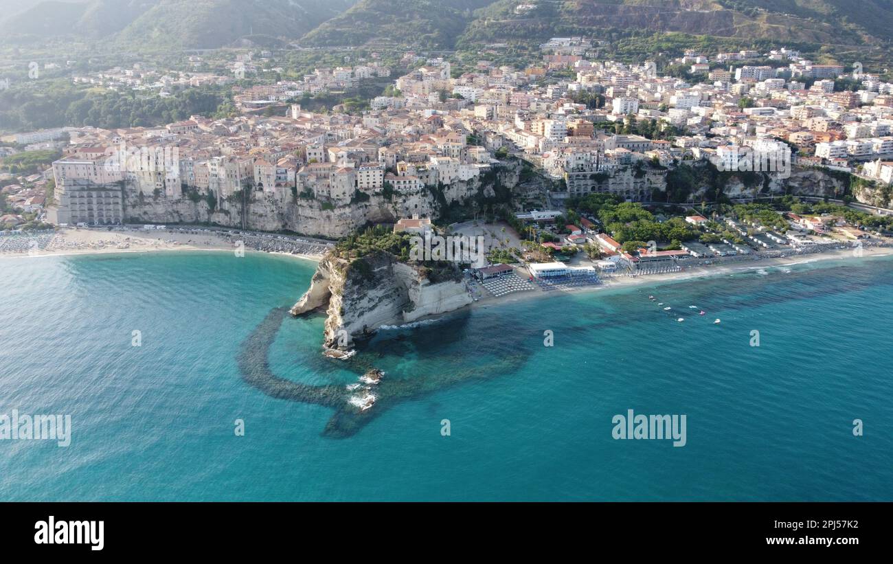 An aerial view of the beautiful town of Tropea, Province of Vibo ...