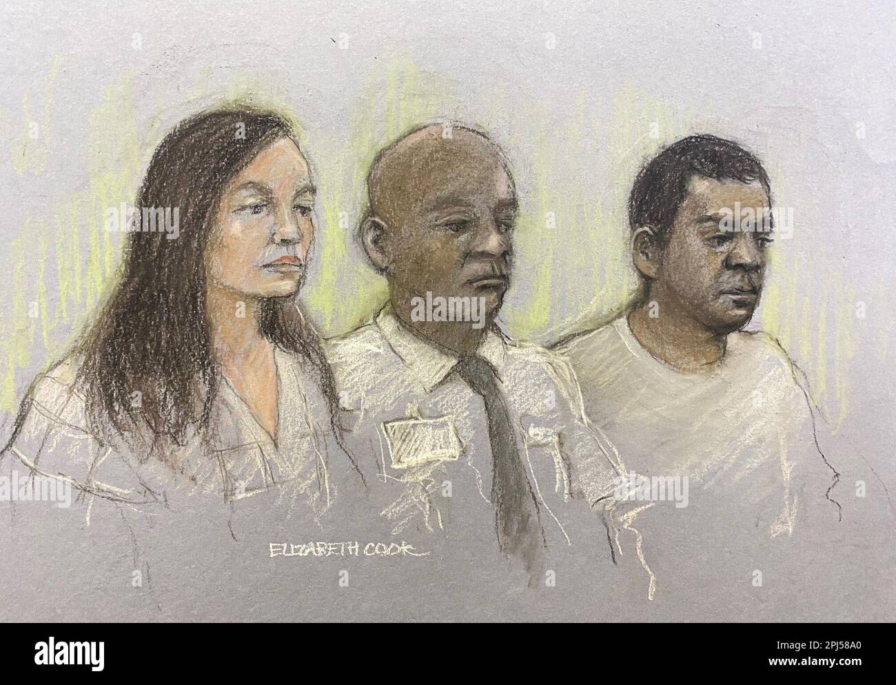 Court artist sketch by Elizabeth Cook of Constance Marten (left) and ...