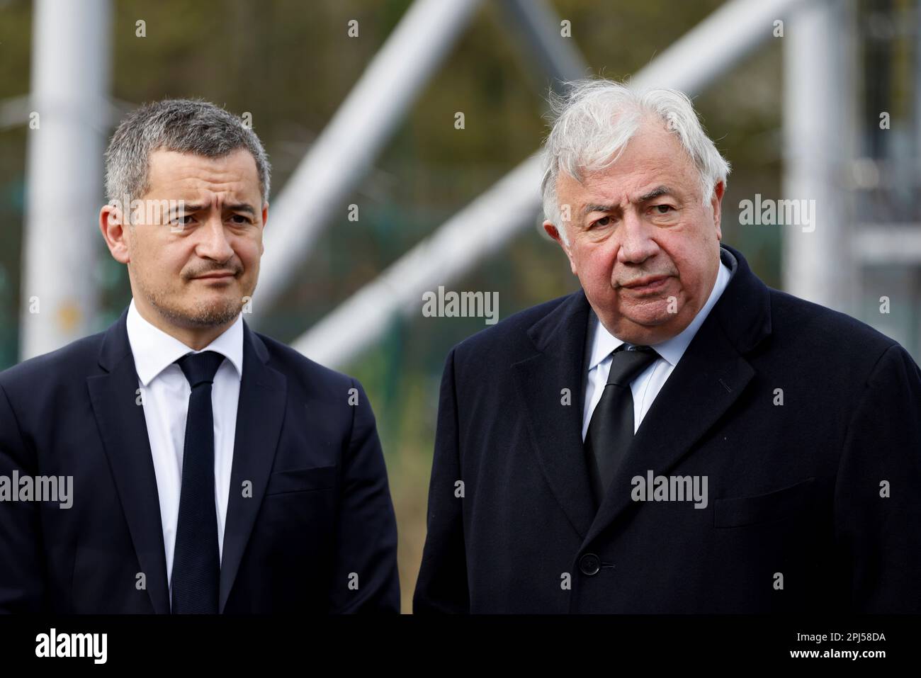 French Interior Minister Gerald Darmanin, left, and French Senate ...