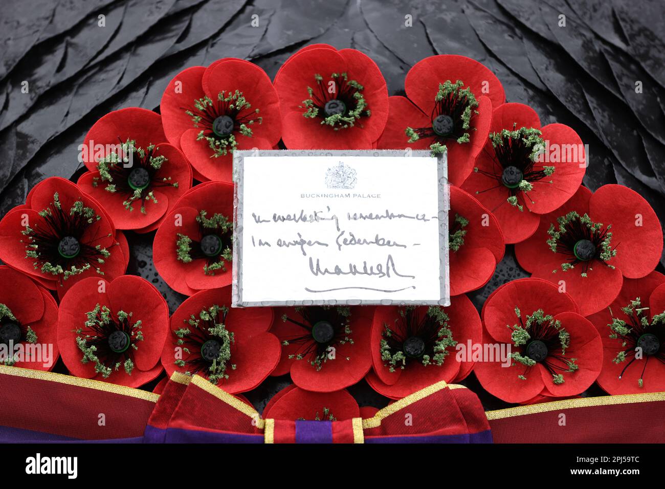 The message 'In everlasting remembrance' is seen written on a card on ...