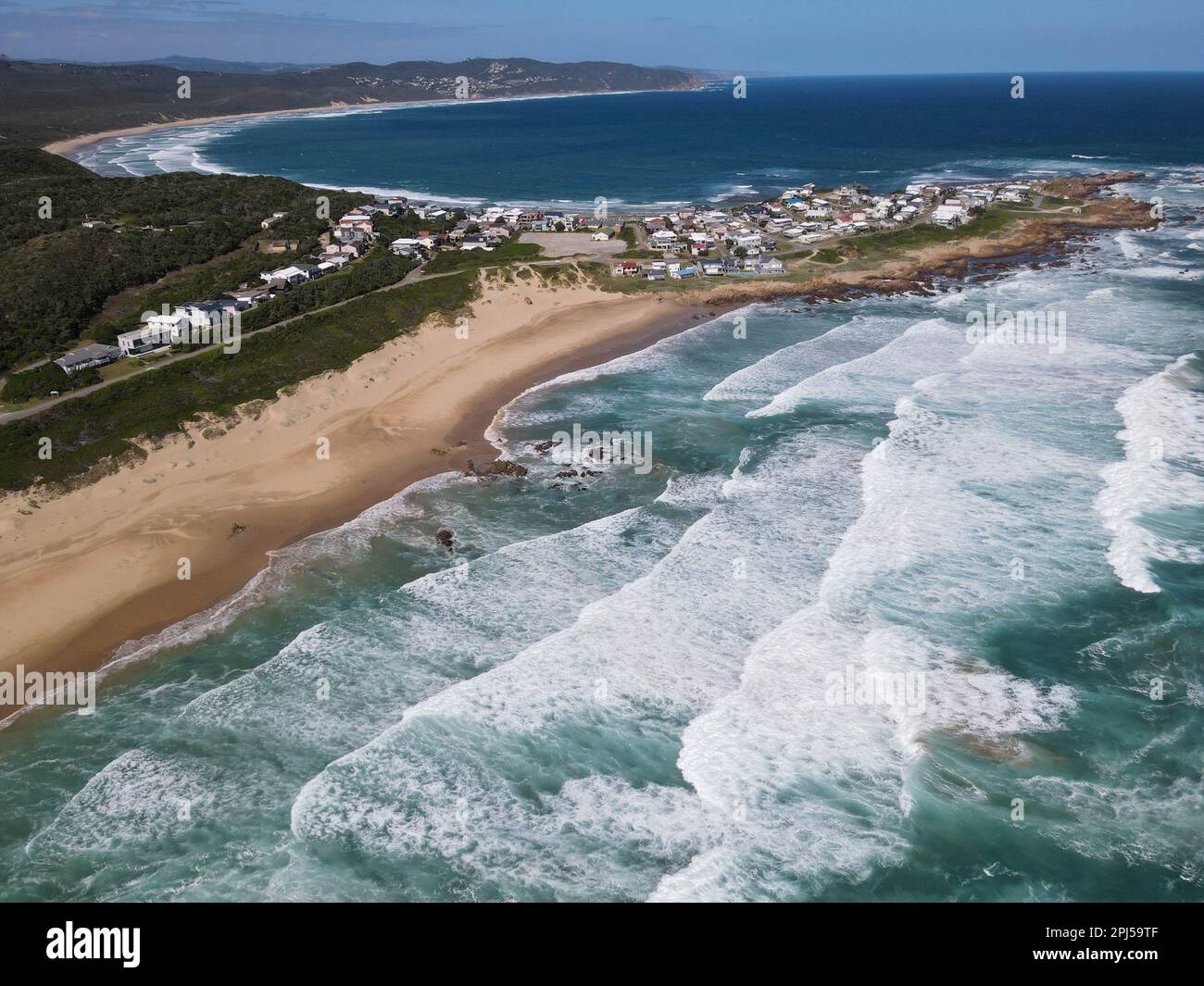 Drone view at the village of Buffalo bay on South Africa Stock Photo ...