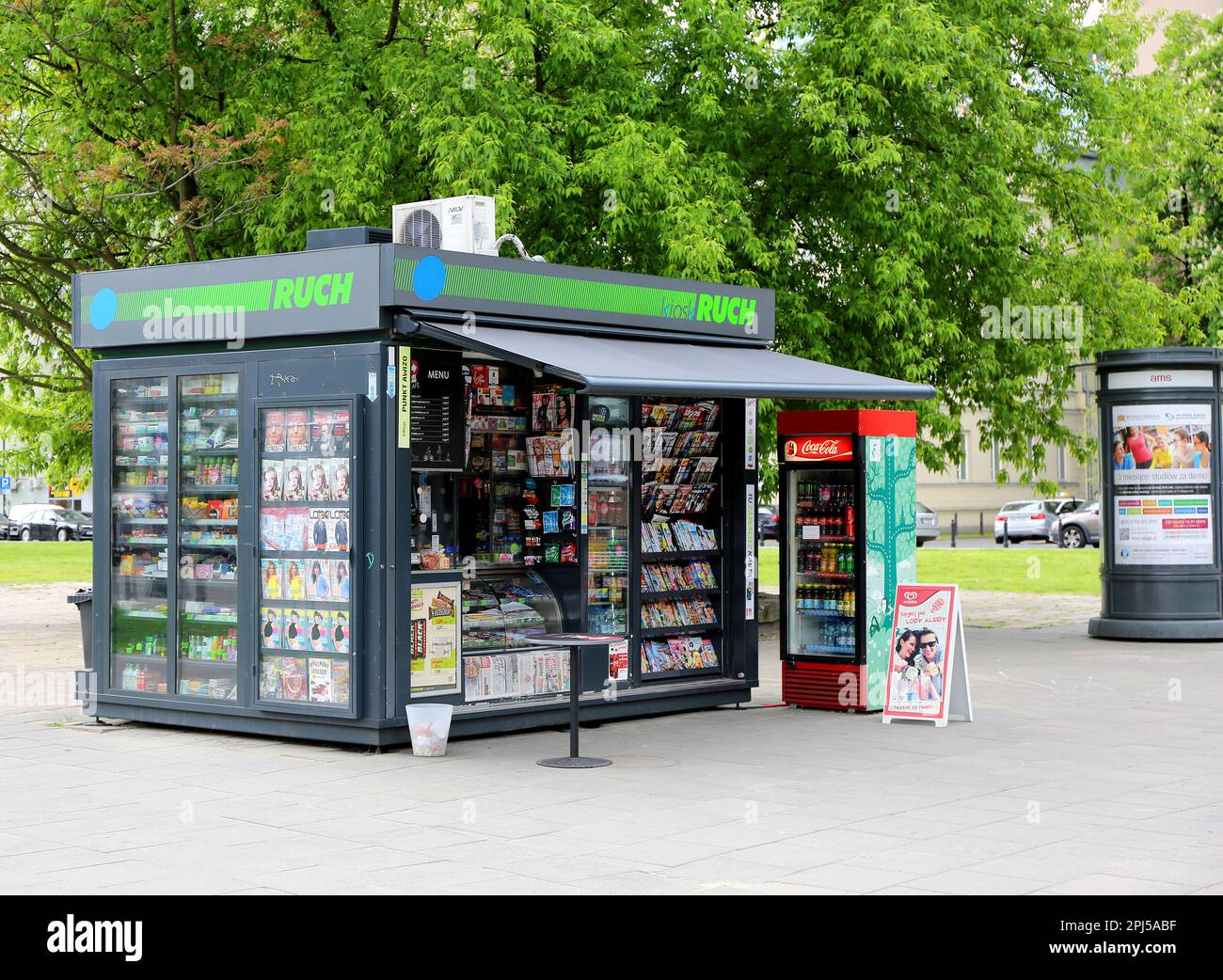 WARSAW, POLAND-MAY 15:Newspaper Stand selling Newspapers, Magazines ...