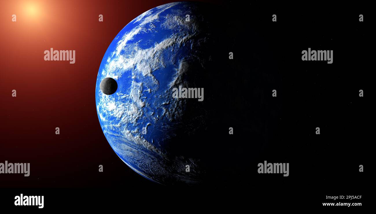 Moon orbiting habitable hypothetical exoplanet Toi 700 D and big red ...