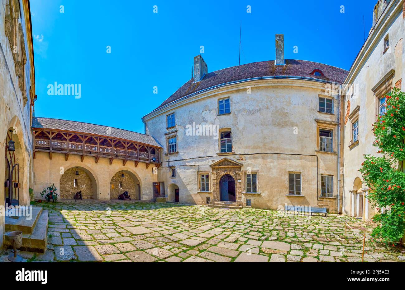 Panorama of medieval courtyard of Olesko Castle, Ukraine Stock Photo ...