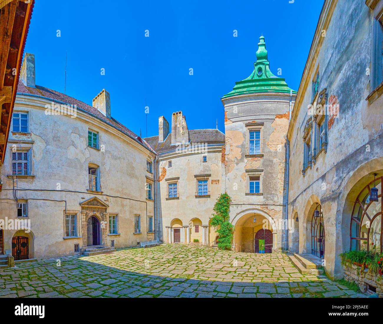 Panorama of the inner courtyard of medieval Olesko Castle, Ukraine ...