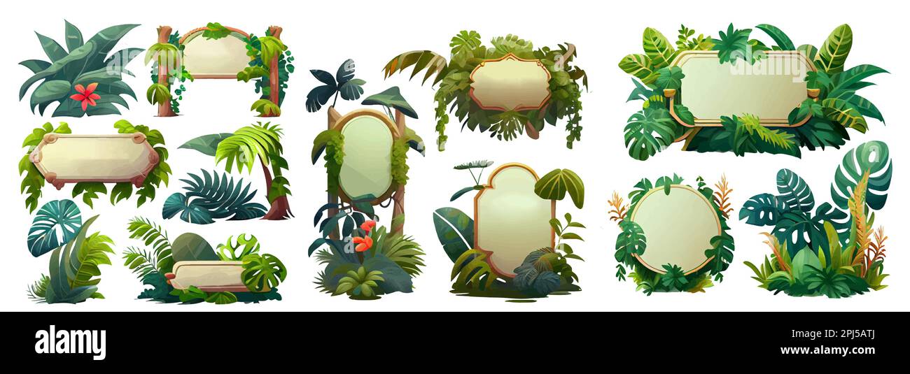 set vector tropical foliage illustration of ui interface icons isolated ...