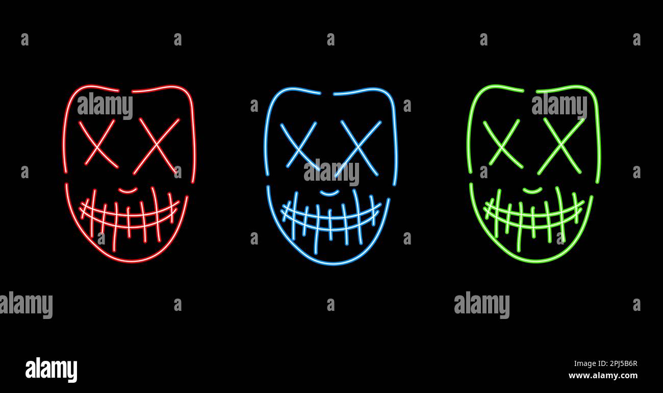 Neon zombie mask set. Creepy green character Stock Vector Image & Art ...