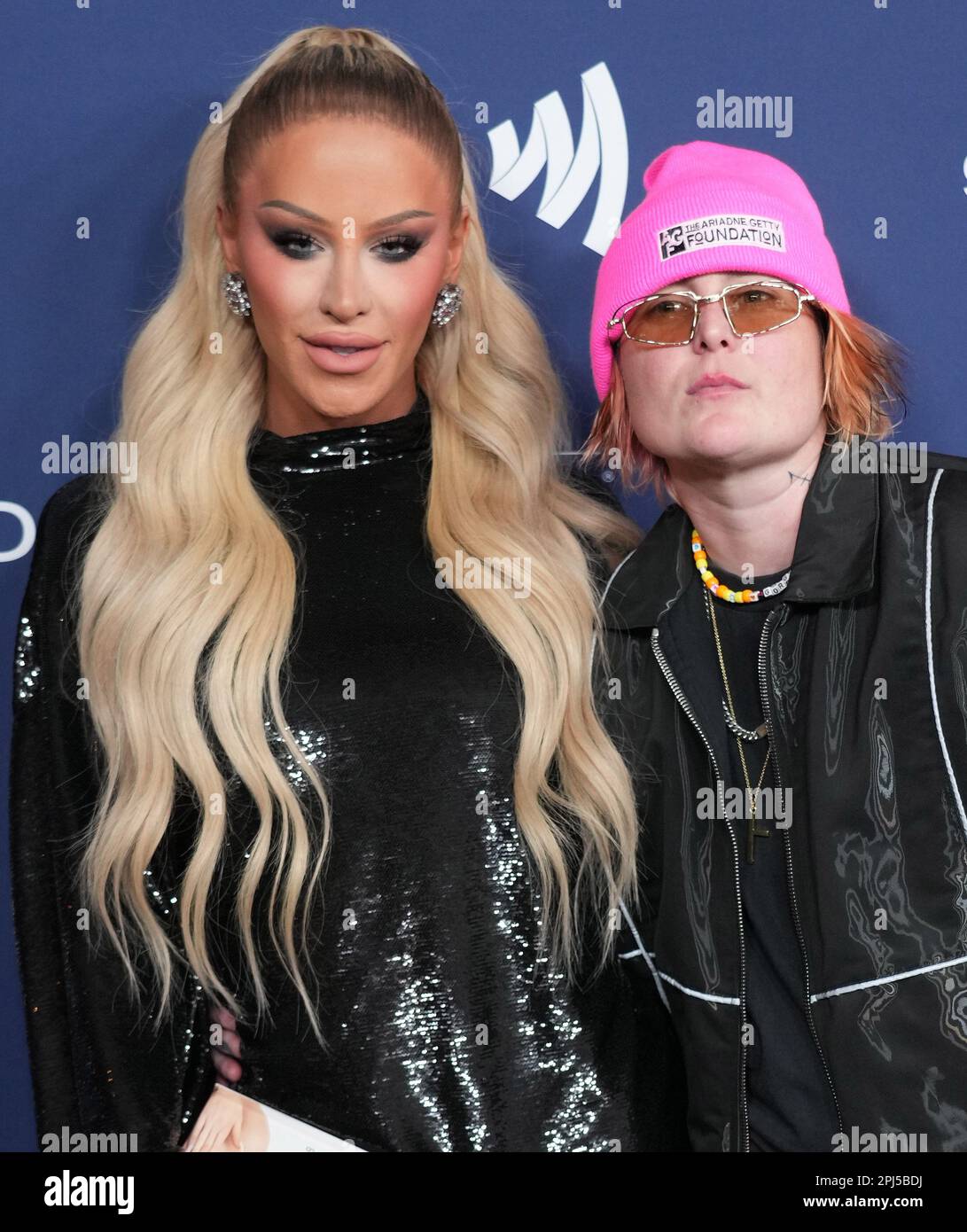 (L-R) Gigi Gorgeous and Nats Getty arrives at the 34th Annual GLAAD ...