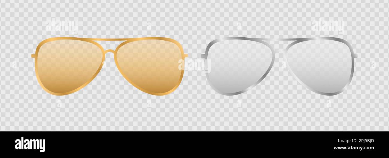 Gold and silver aviator sunglasses on transparent surface Stock Vector ...