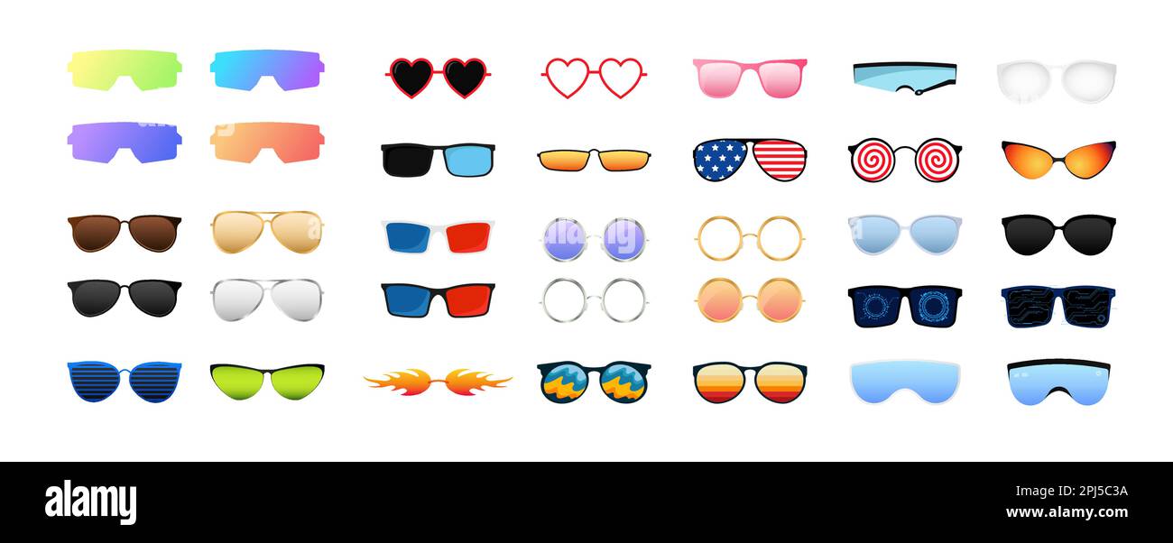 Multicolored sunglasses set.. Colorful accessory to protect eyes from ...