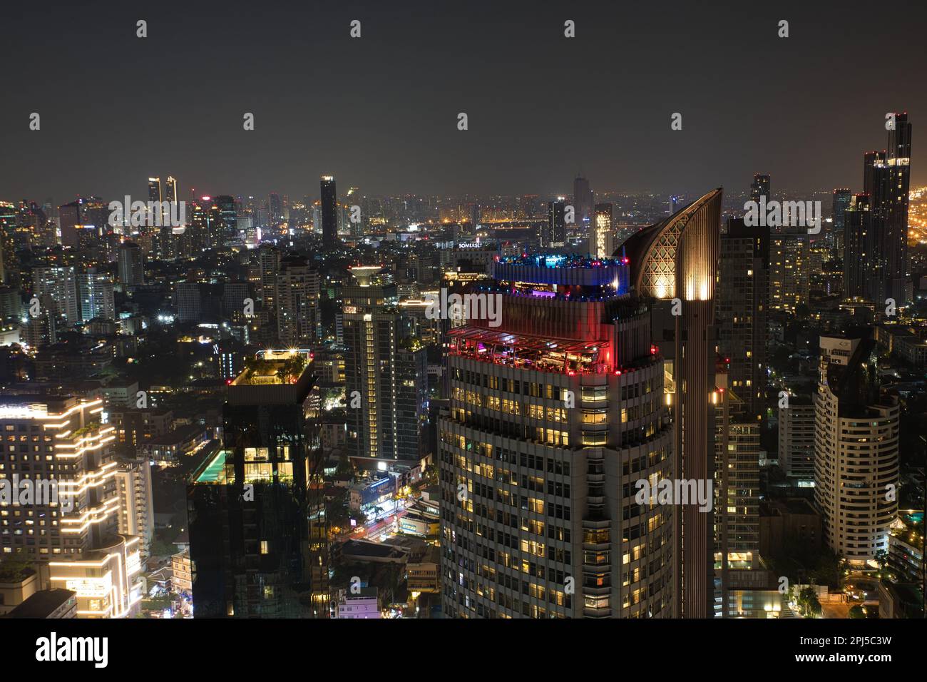 Spectacular view over the city lights of Bankok in Thailand at night ...