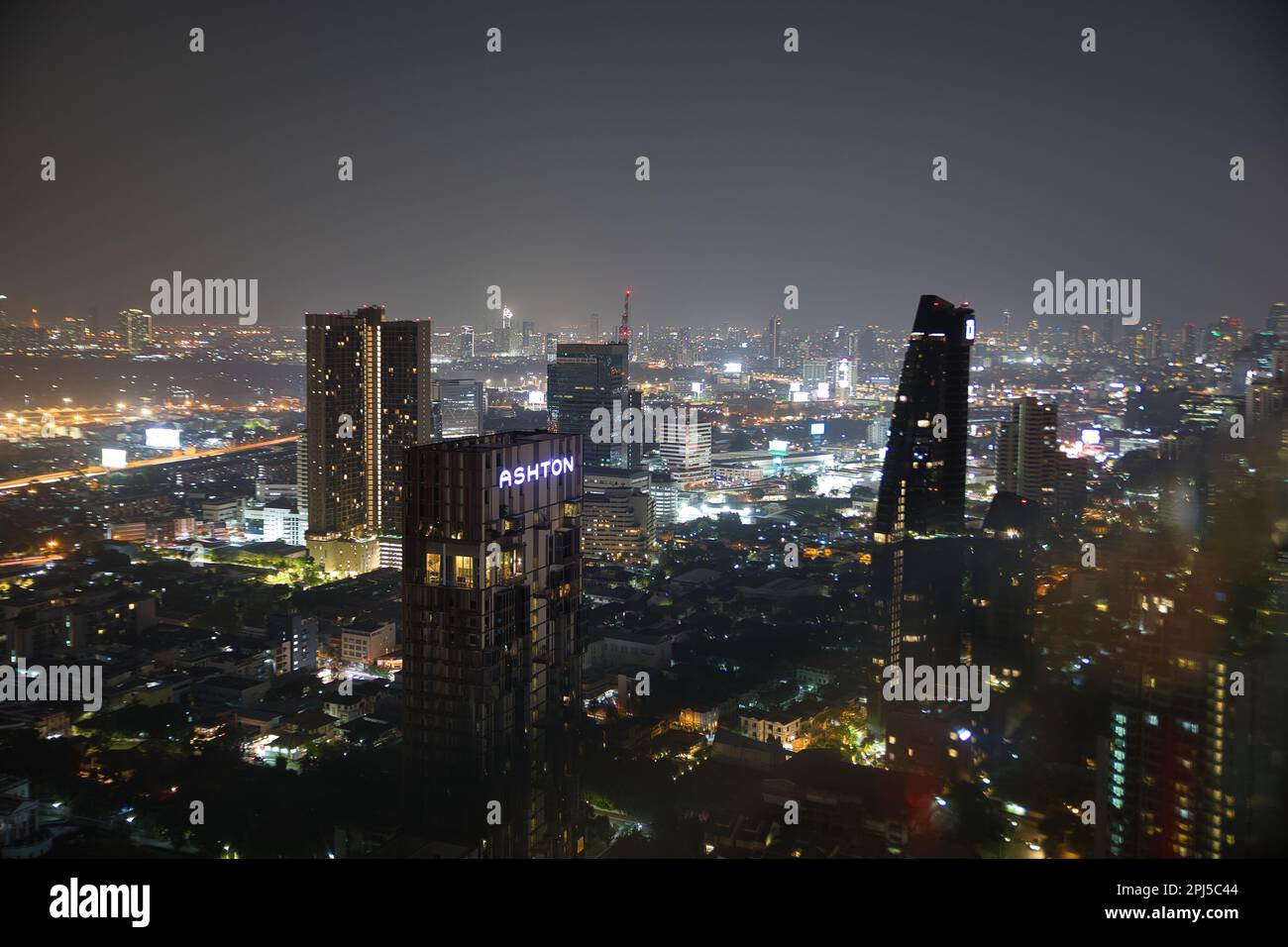 Spectacular view over the city lights of Bankok in Thailand at night ...