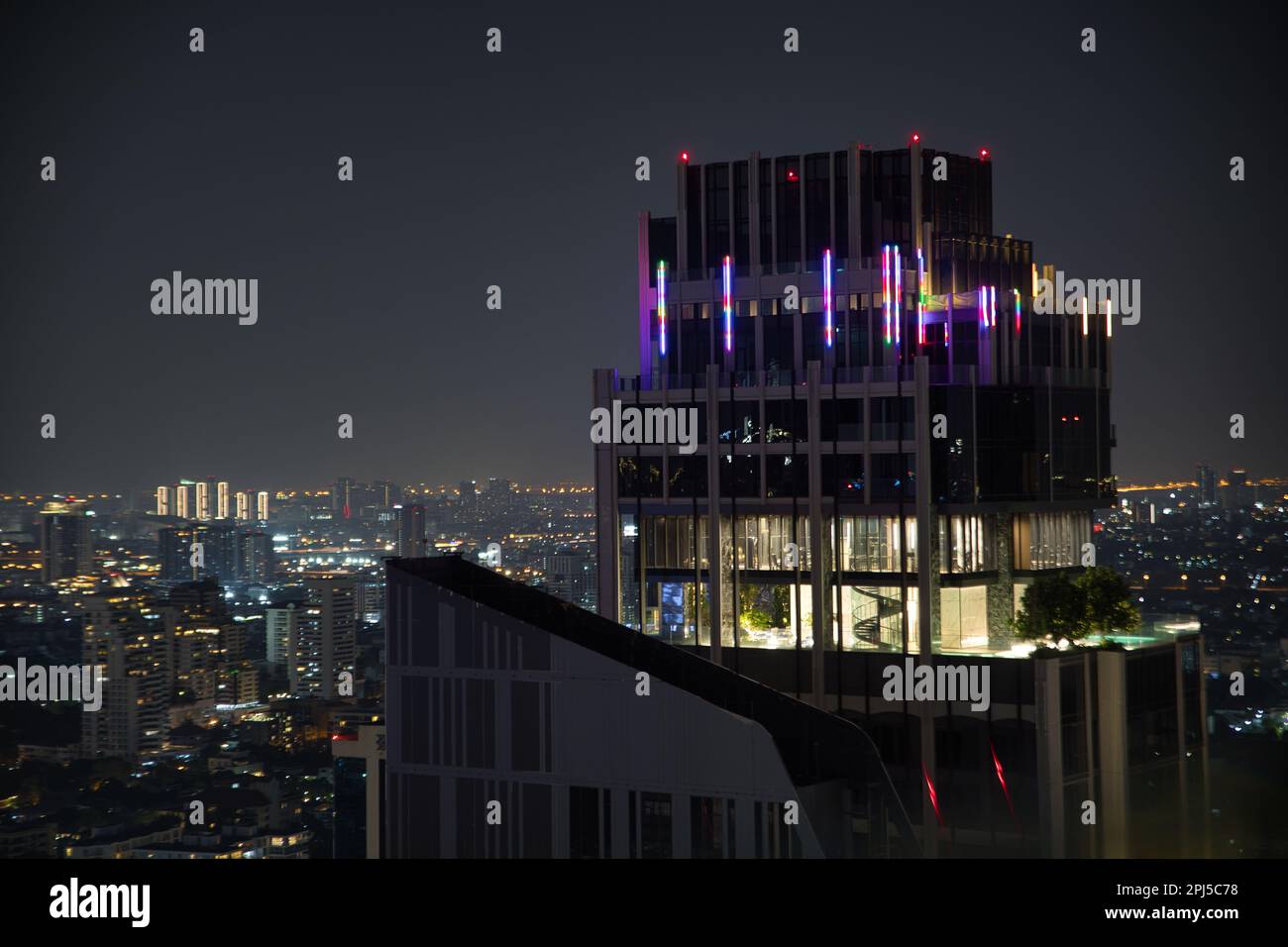 Spectacular view over the city lights of Bankok in Thailand at night ...