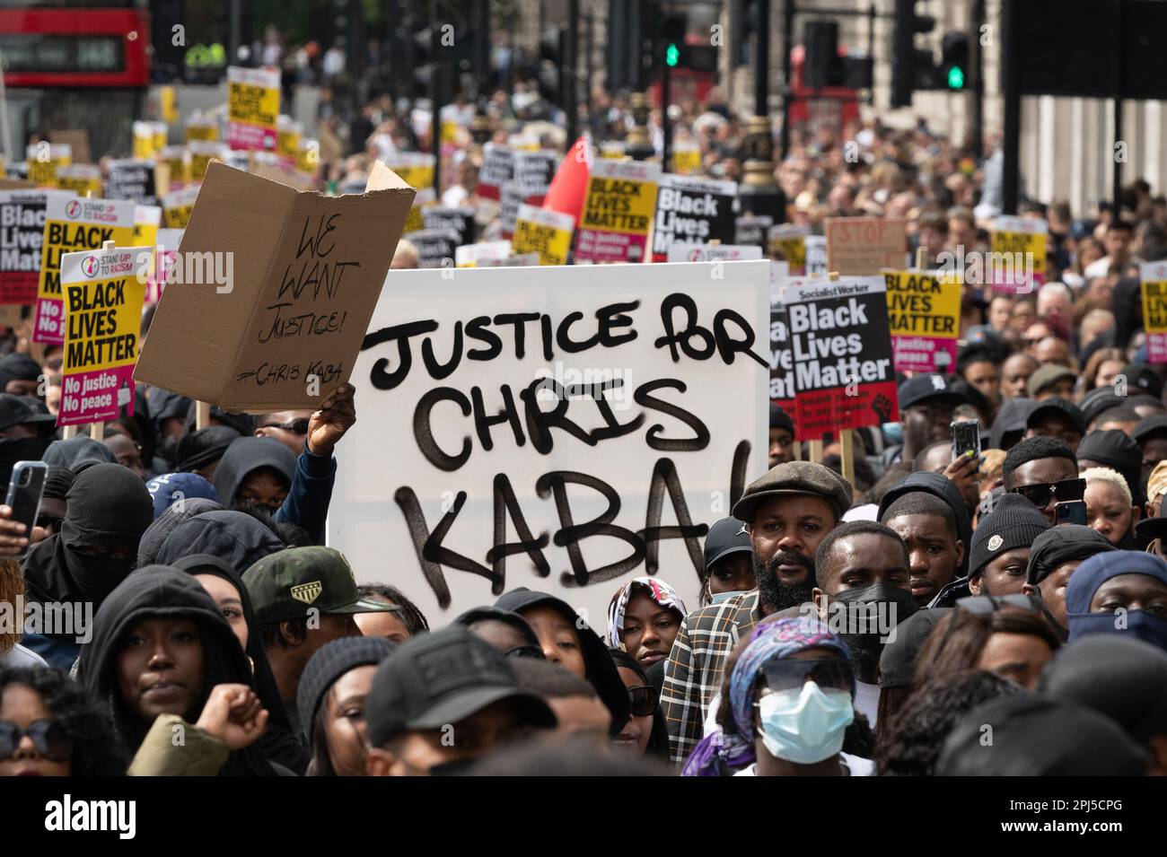 Placards demand 'Justice For Chris Kaba' during a march to New Scotland ...