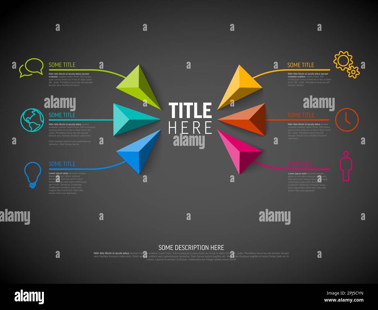 Vector Dark Infographic diagram template made from six elements with ...