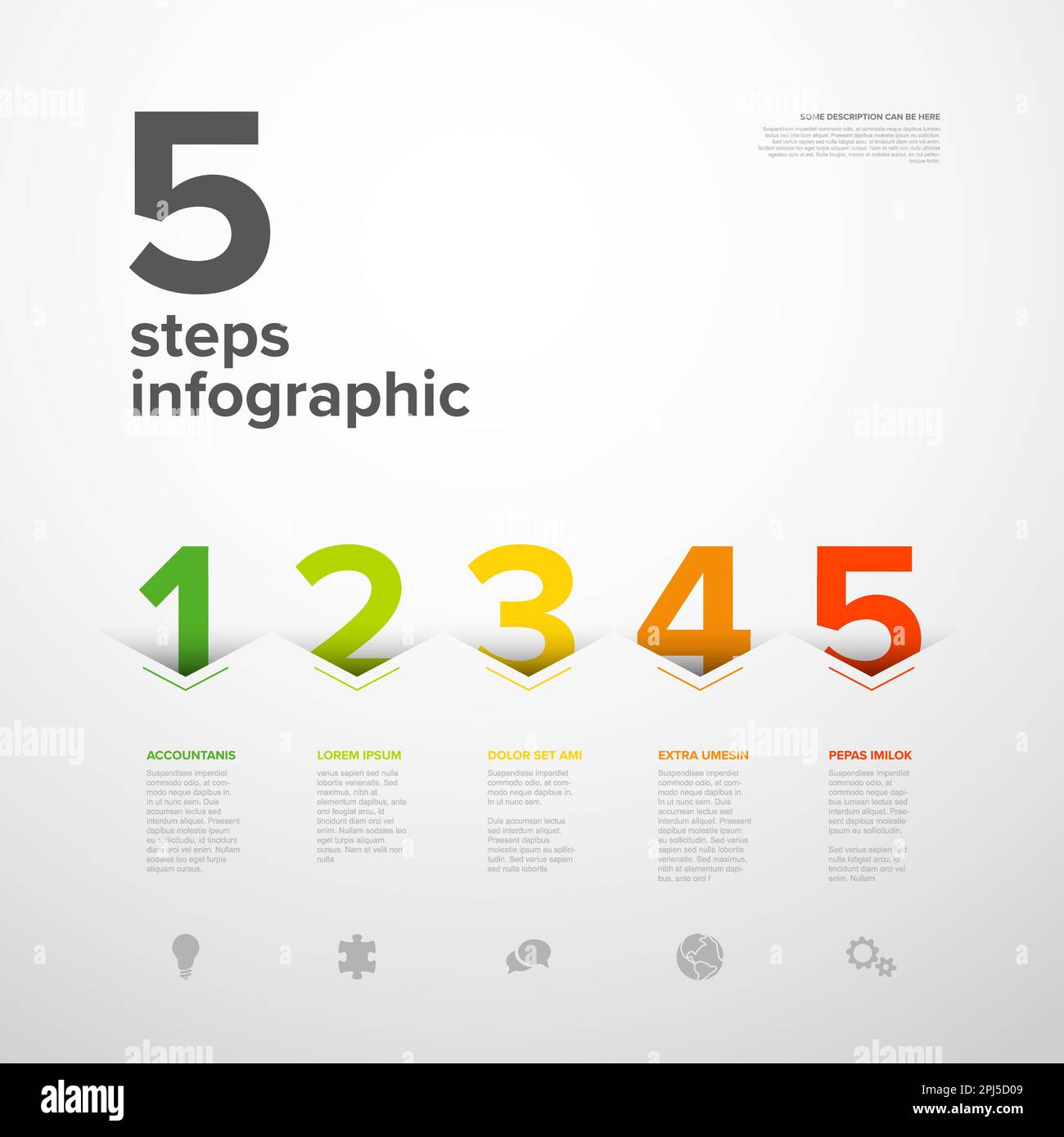 Vector light five steps progress template with big arrows and numbers ...