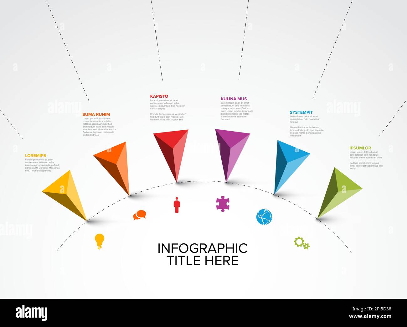 Colorful vector infographic timeline report template with six triangle ...