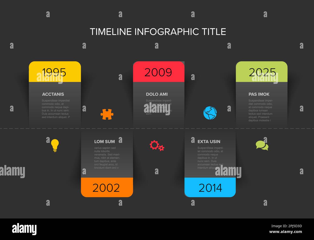 Vector simple dark infographic horizontal time line template with ...