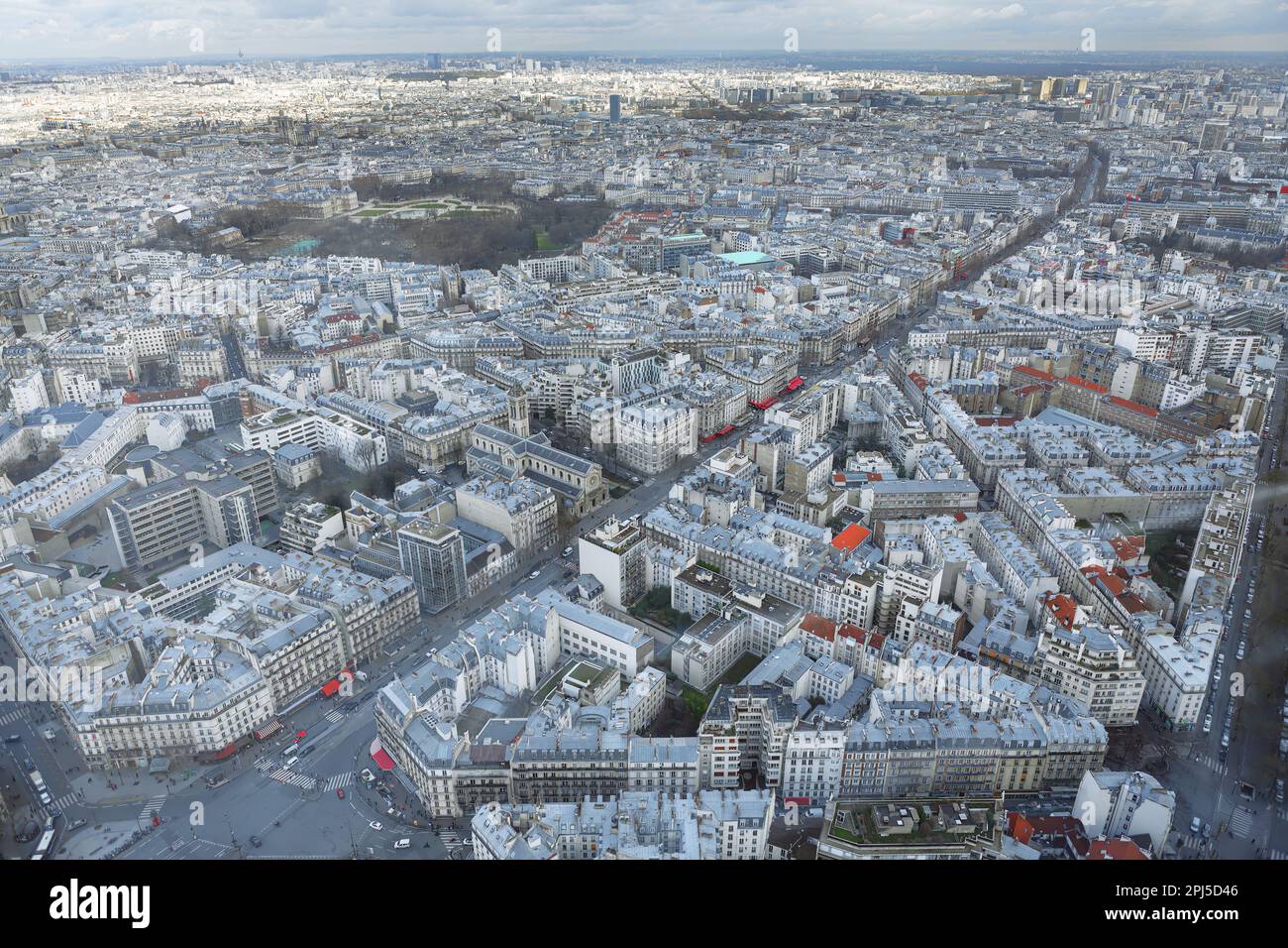 Paris city streets view from above . Aerial view of houses in Paris ...