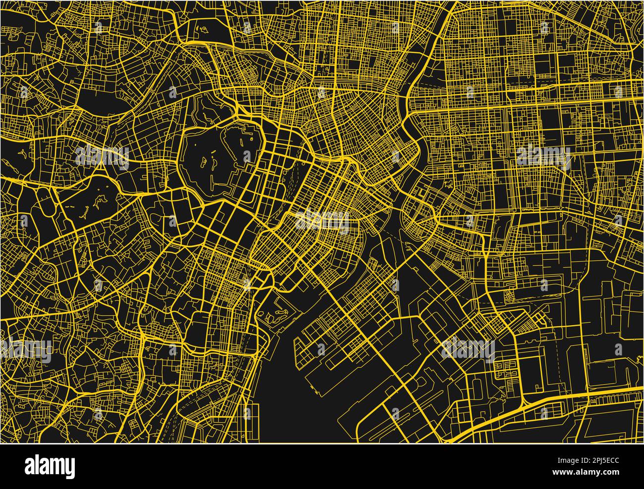Black and yellow vector city map of Tokyo with well organized separated layers Stock Vector ...