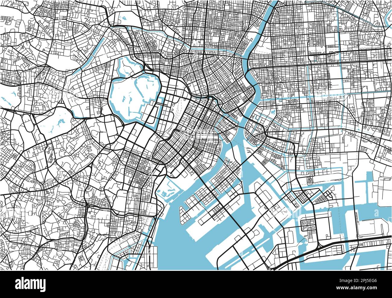 Black and white vector city map of Tokyo with well organized separated ...