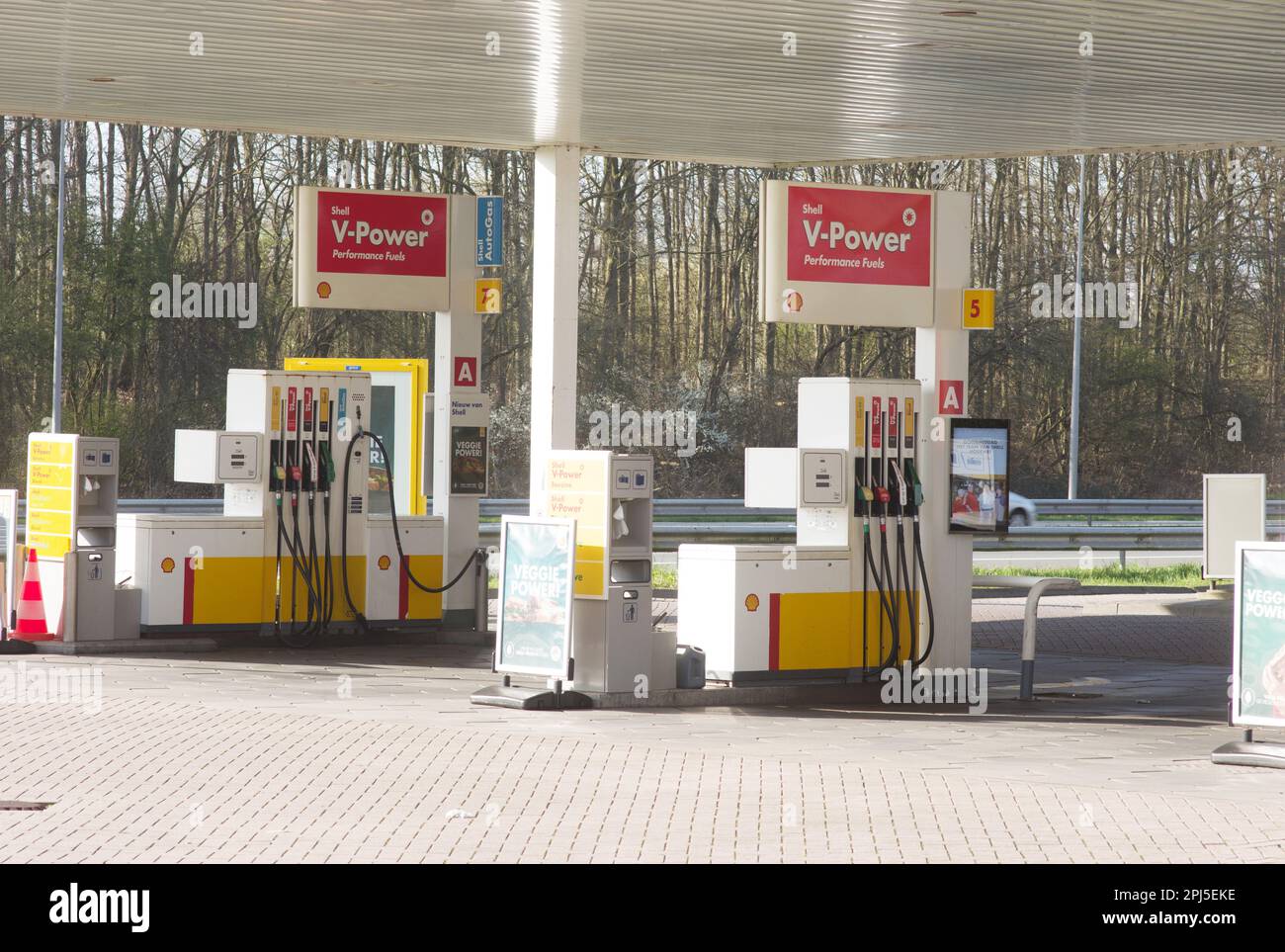 Arnhem, Netherlands - March 19, 2023: Petrol pumps of a Shell petrol ...