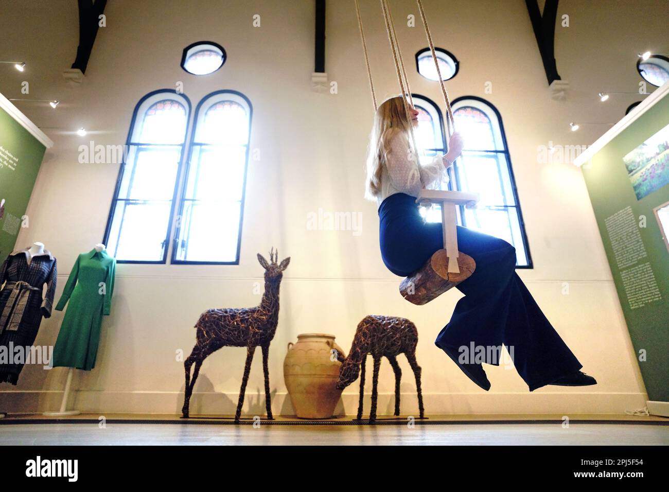 Exhibition curator Rosie Alderton uses a rope swing created by George ...
