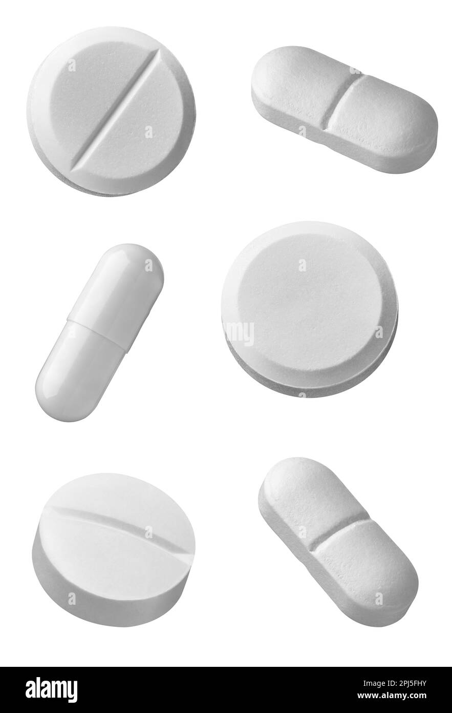 collection of various white pilsl on white background Stock Photo - Alamy