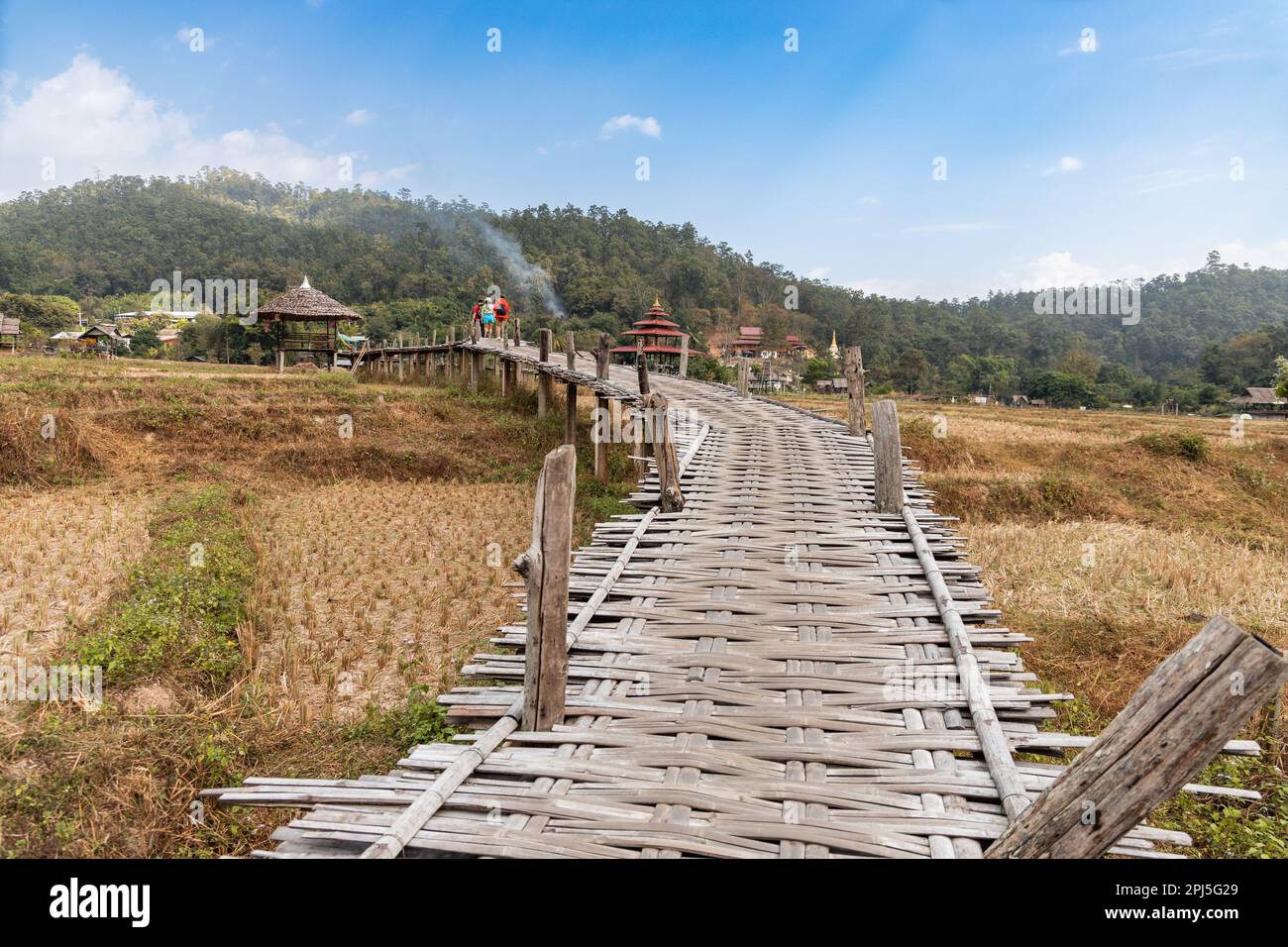 Tourist walking on the Buddha bamboo bridge or Boon Ko Ku So stretches ...