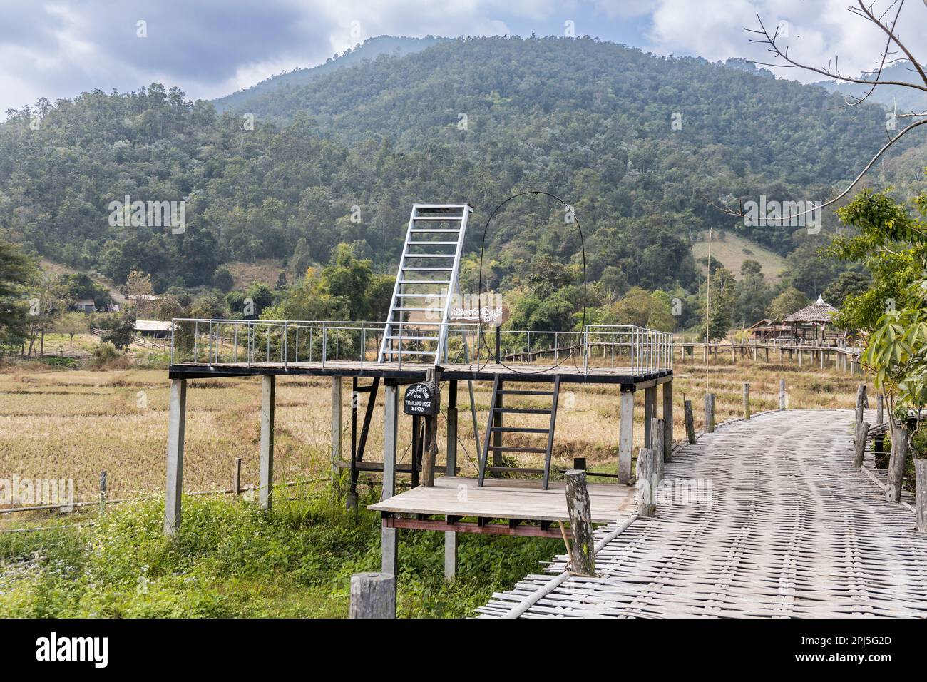 Structure at Pai Buddha bamboo bridge or Boon Ko Ku So walkway across ...