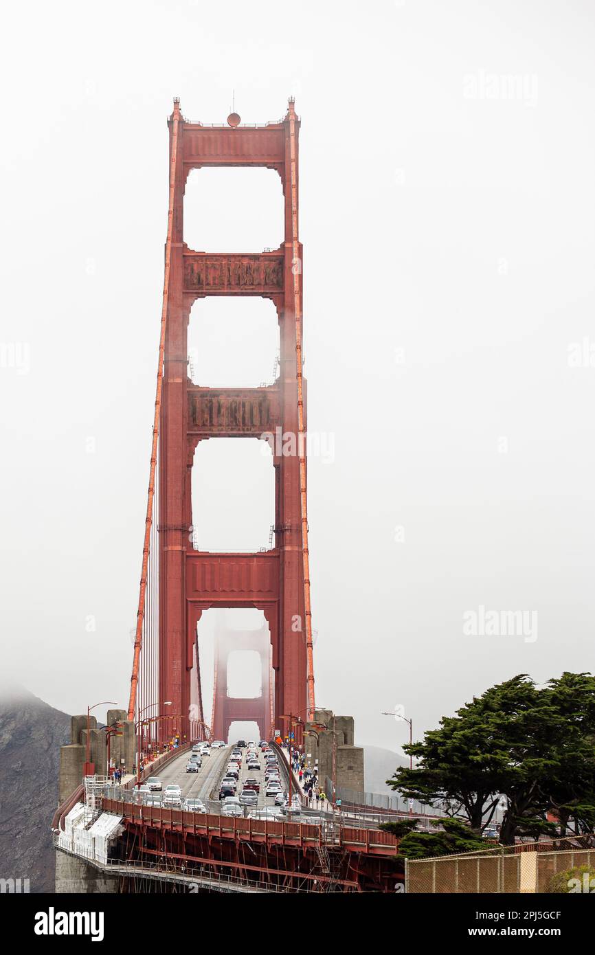 The iconic Golden Gate Bridge in San Francisco, California with cars ...