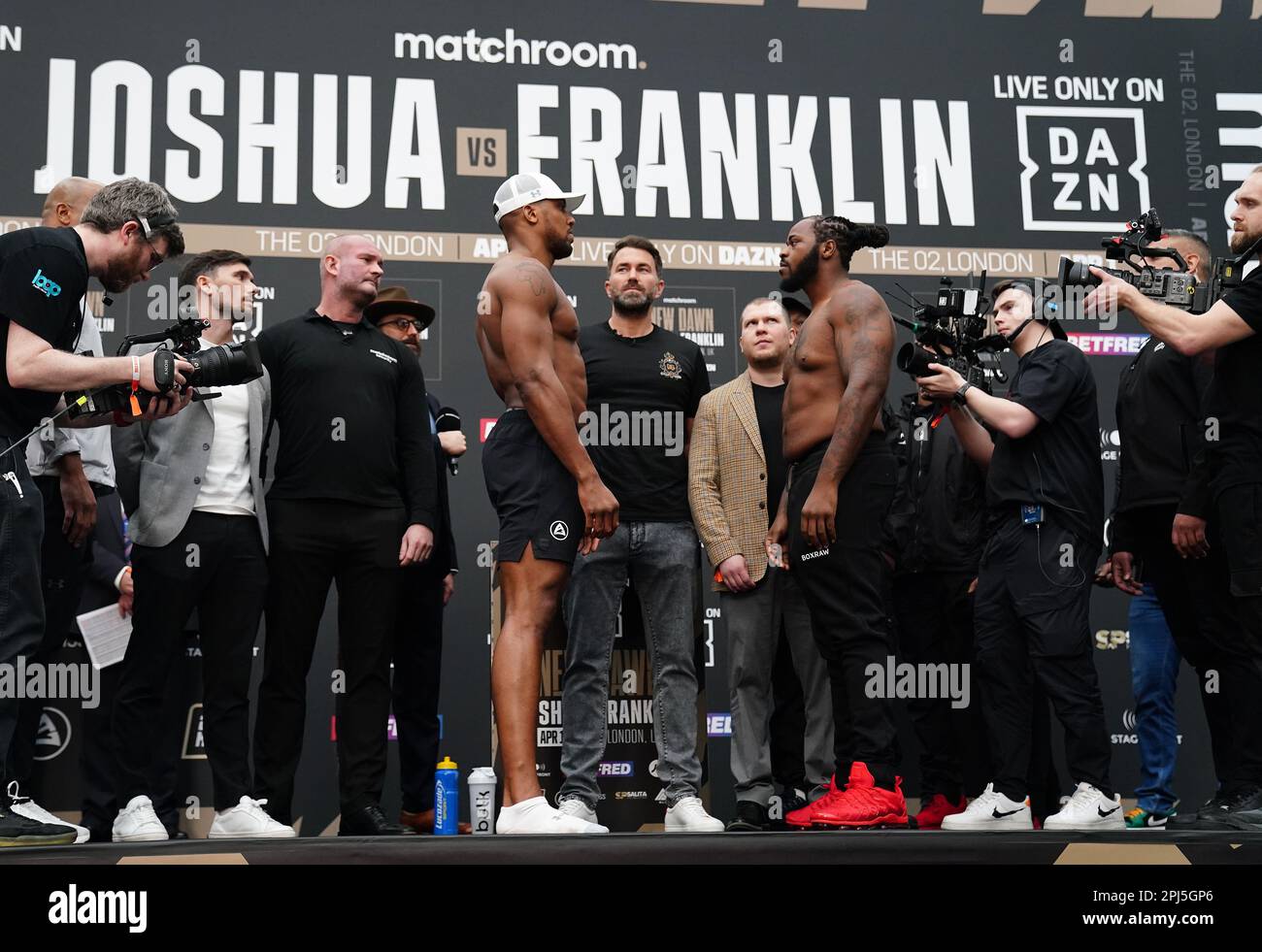 Anthony Joshua (left) and Jermaine Franklin face-off during the weigh ... Anthony Joshua (left) and Jermaine Franklin face-off during the weigh ...