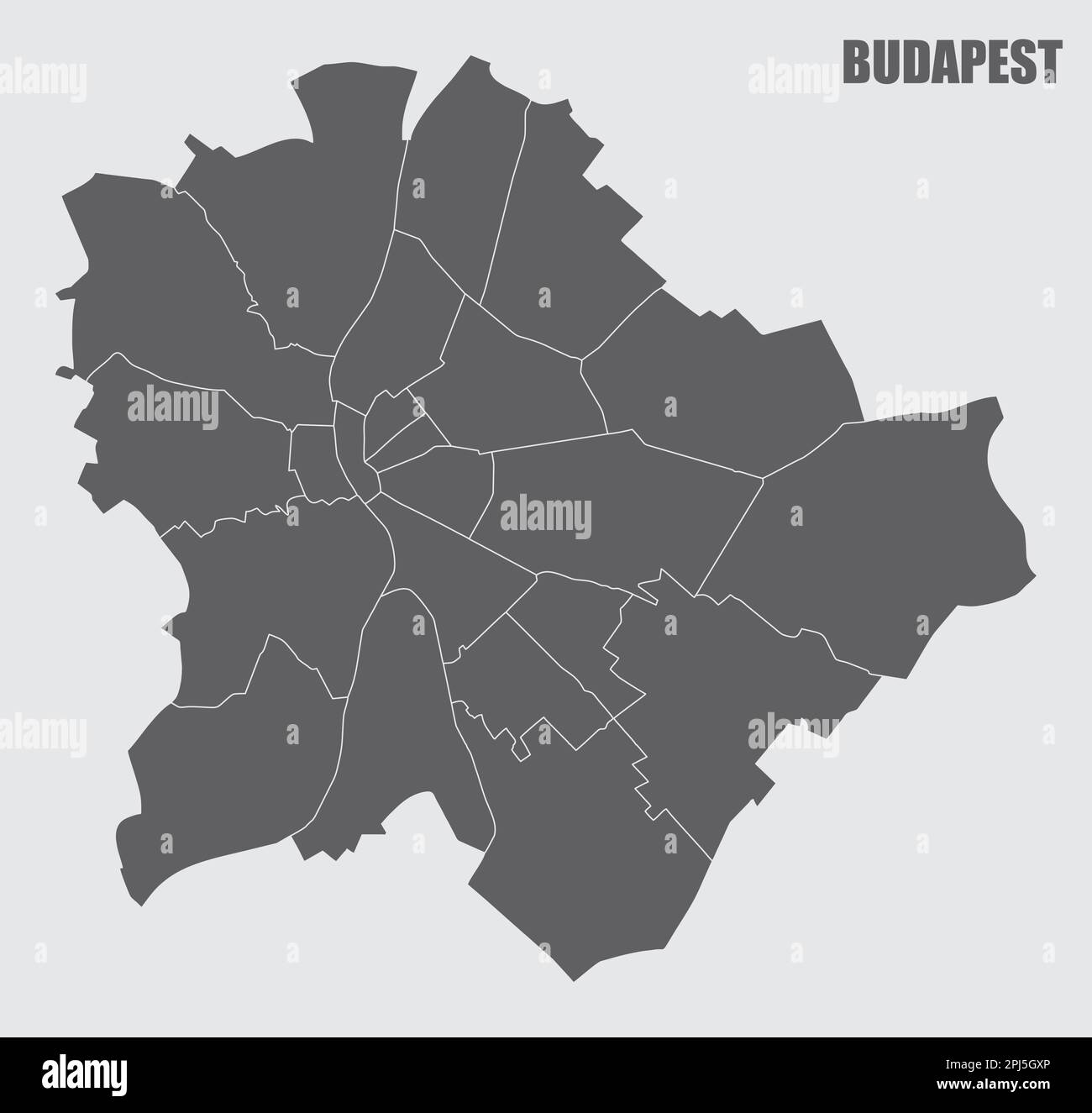 Budapest administrative map isolated on gray background, Hungary Stock ...