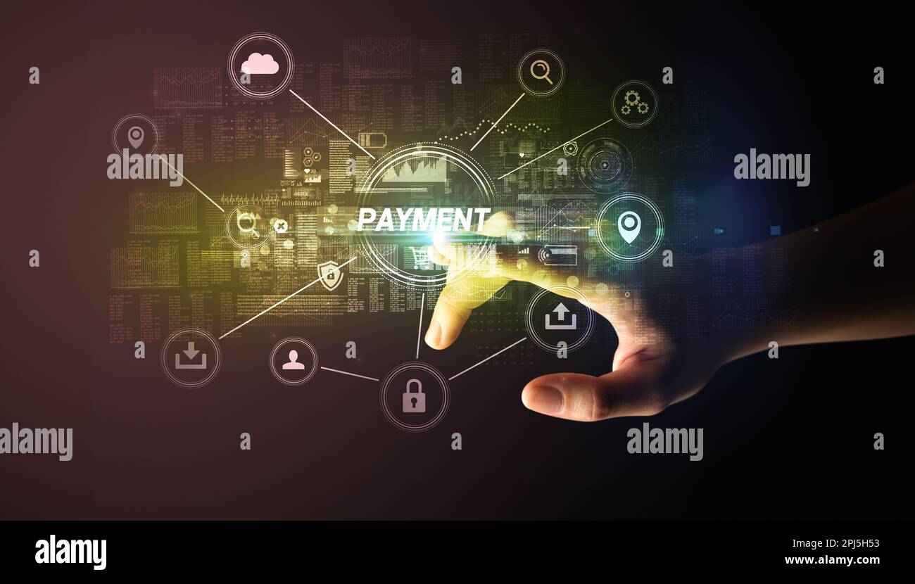 Hand touching cybersecurity button concept Stock Photo - Alamy