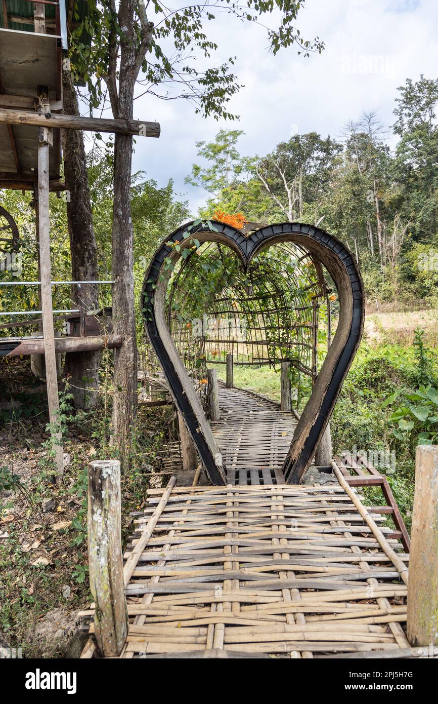 A heart-shaped arch along Pai Buddha bamboo bridge or Boon Ko Ku So ...