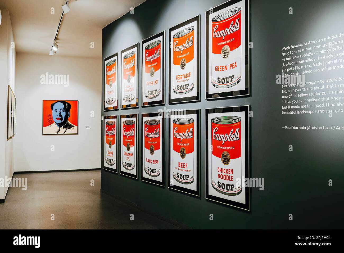 Prague, Czech - March 2023. Andy Warhol Campbells soup exhibition in ...