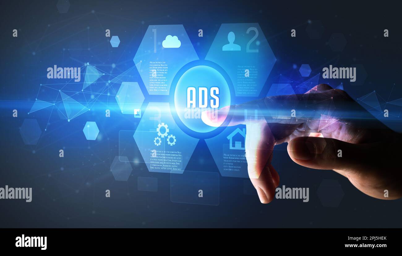 Hand touching digital button concept Stock Photo - Alamy