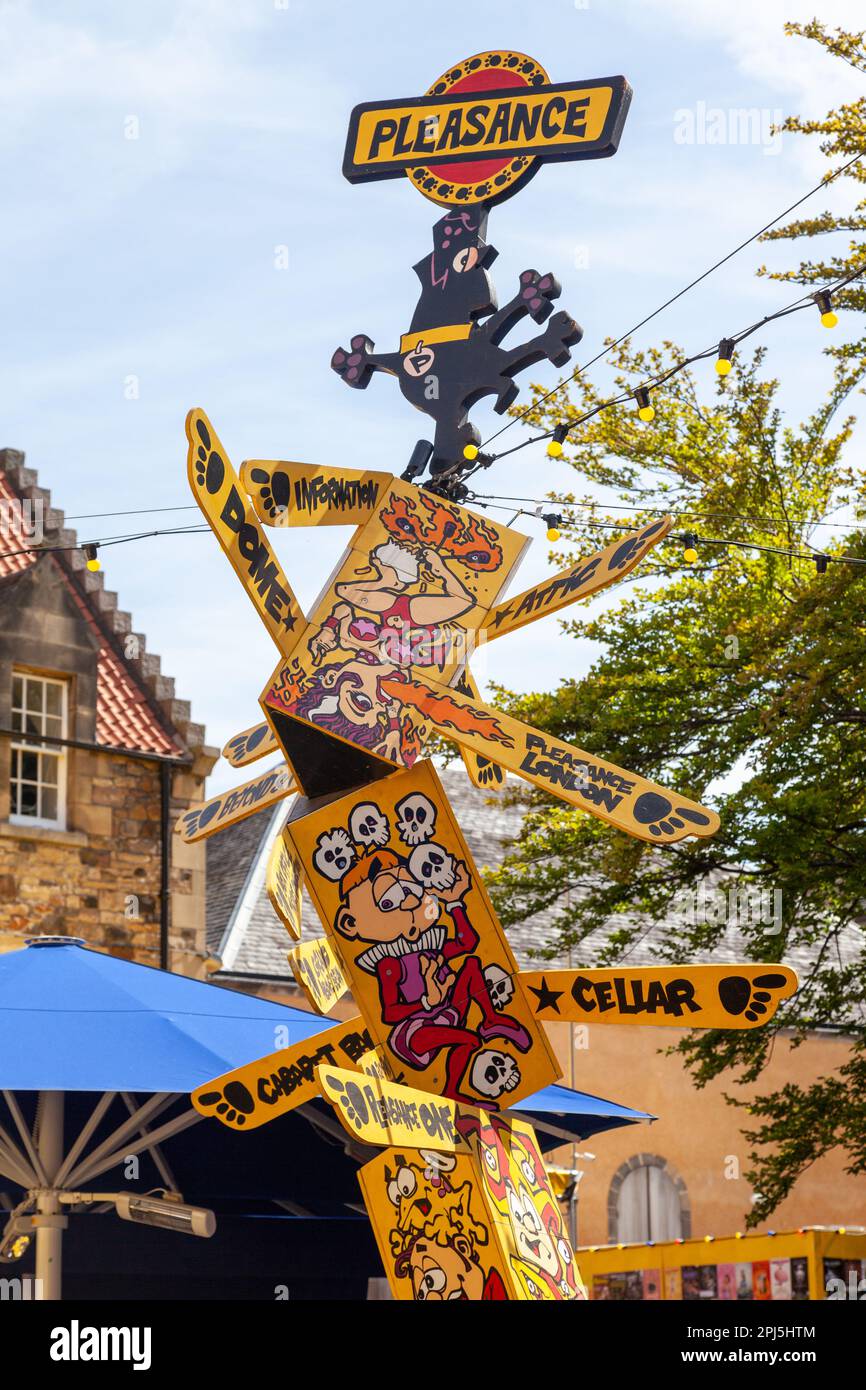 Sign post in the Pleasance Courtyard during the Edinburgh Festival ...