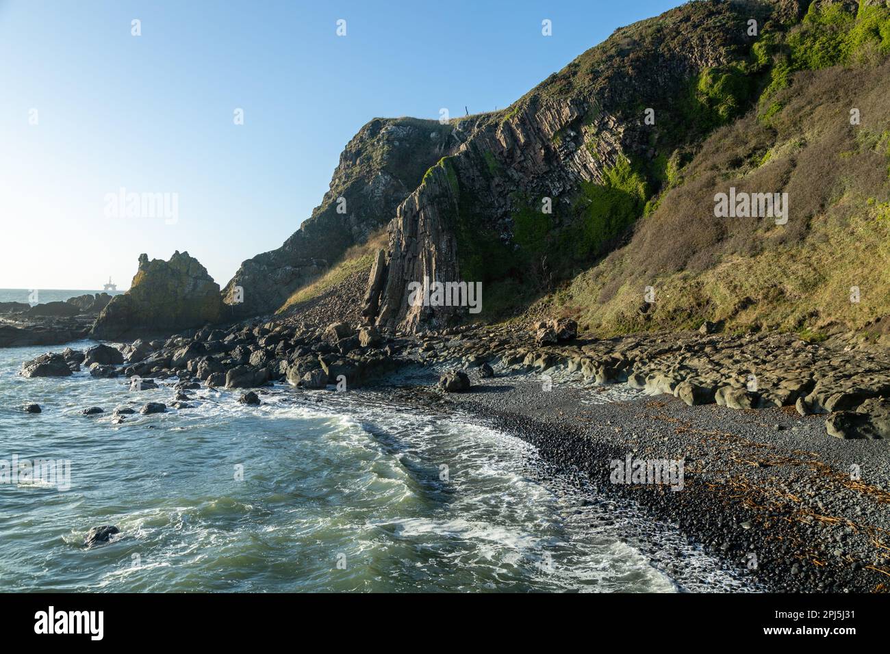 A pebble beach section along the famous Chain walk at Earlsferry, Elie ...