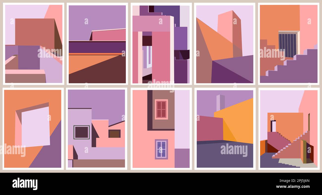Set of Abstract architectural vector art scenes Stock Vector Image ...