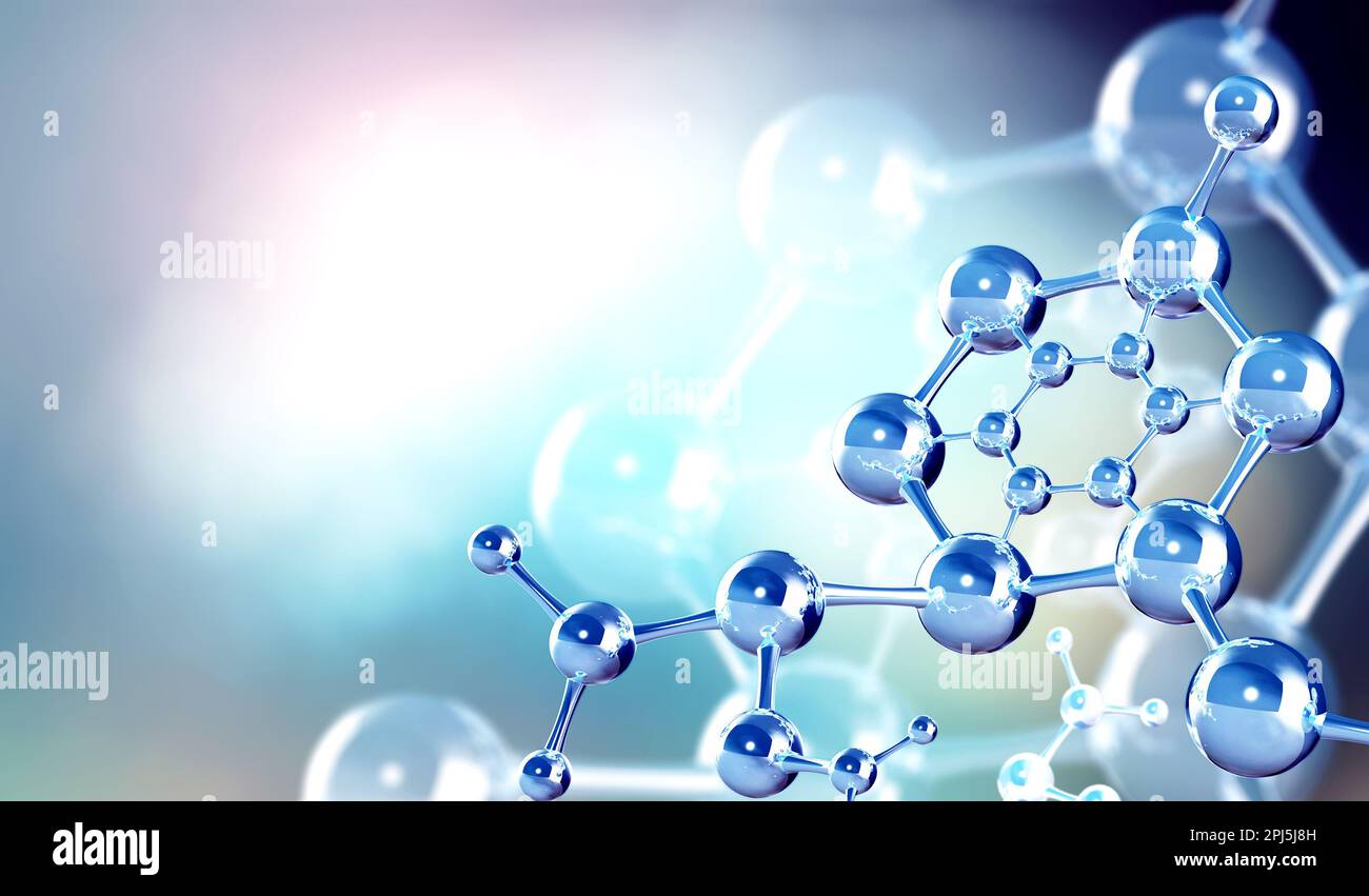 Horizontal banner with model of abstract molecular structure ...