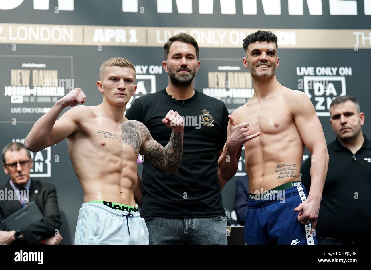 Campbell Hatton (left) and Louis Fielding during the weigh-in at ...