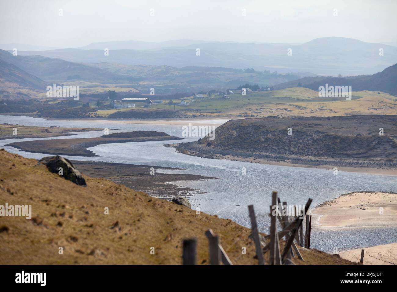 looking down the River Naver towards Bettyhill from Torrisdale Bay ...
