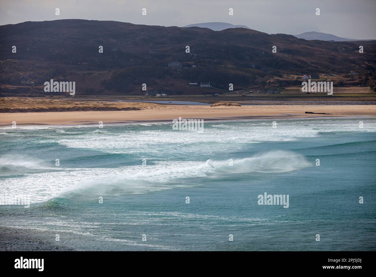 Waves at Torrisdale Bay near Bettyhill along the North Coast 500 route ...