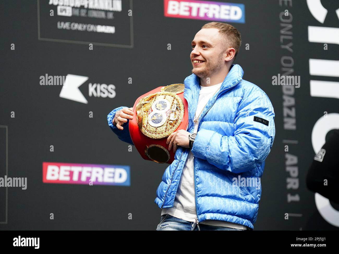 Sunny Edwards with his IBF flyweight title belt during the weigh-in at ...